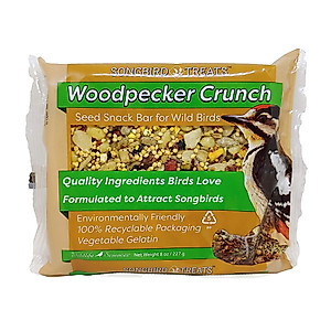 Songbird Treats Seed Bars | 12 Pack of 8 oz Bird Seed Cakes for Wild Birds (Woodpecker Crunch)