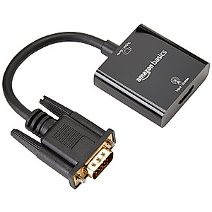 Amazon Basics Gold-Plated HDMI (Female) to VGA (Male) Adapter with 3.5mm Audio Port (Only from HDMI to VGA), Black