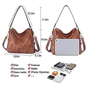 CLUCI Purses and Handbags for Women Hobo Tote Fashion Ladies Crossbody Large Bucket Shoulder Bag Vintage tan purses leather Two Toned Brown