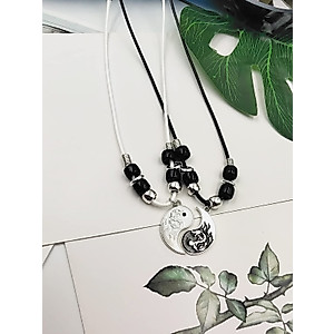 INENIMARTJ 4Pcs Yin Yang Matching Dragon Bracelet Necklaces Set for Women Men,Yin Yang Couple Bracelet Pendant Necklaces for Bff Best Friend (C 4P)