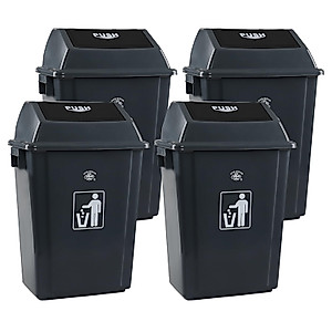Ucake 13 Gallon Large Plastic Trash Can with Swing Lid, Kitchen Garbage Can with Lid, 4 Packs