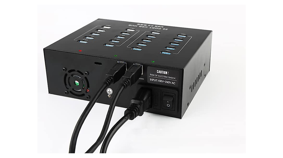 UHPPOTE 20-Port USB 3.0 Hub for Fast Data Transfer & Charging