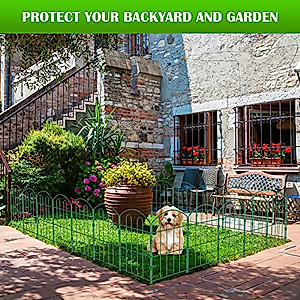 10 Pack Decorative Green Garden Fence Outdoor 24'' (H) x 10' (L) Coated Metal RustProof Landscape Wrought Iron Wire Border Folding Fences Flower Bed Fencing Animal Barrier Section Panels Decor