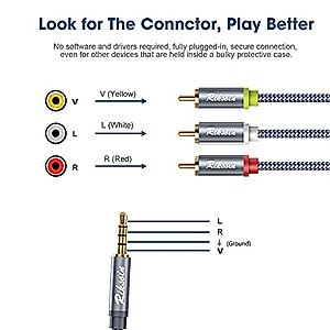 RIKSOIN 3.5mm to 3 RCA Audio Video Cable, 6.6FT/2M 3.5mm to 3-Male RCA Adapter Stereo AUX Cord AV Cable for MP3, Camcorders, Tablet, Speaker, Home Theater, DVD Player & More (Grey)