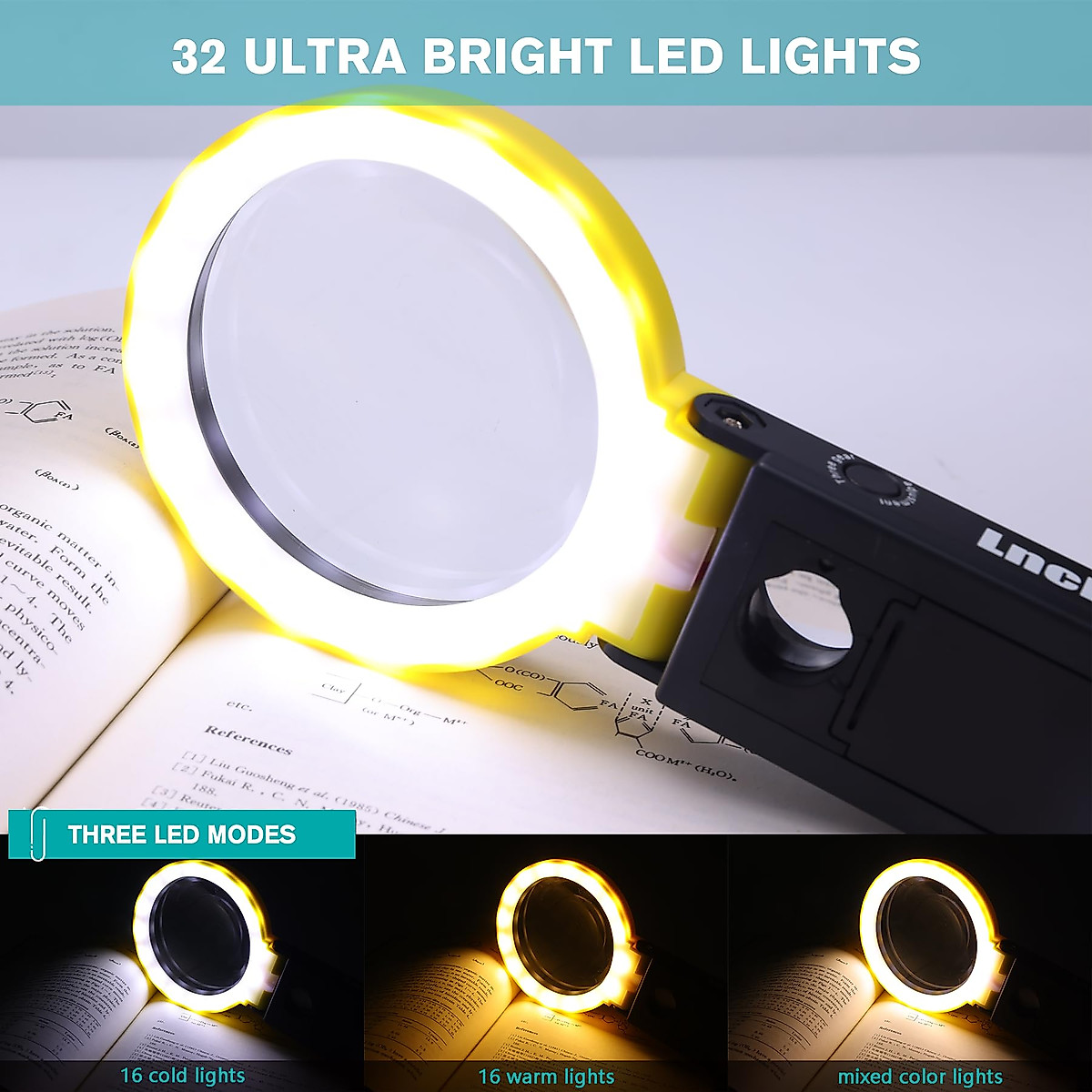 Lnchett Magnifying Glass, 75mm Non-Scratch Quality Glass Lens, Thickened Rubbery Frame, 4.5oz Lightweight, Perfect for Seniors & Kids