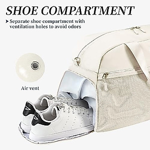 Gym Bag for Women With Shoe Compartment Sport Duffle Bag Travel bag With Wet Pocket Weekender Bag for Travel Gym Yoga Tennis Sports(Beige)