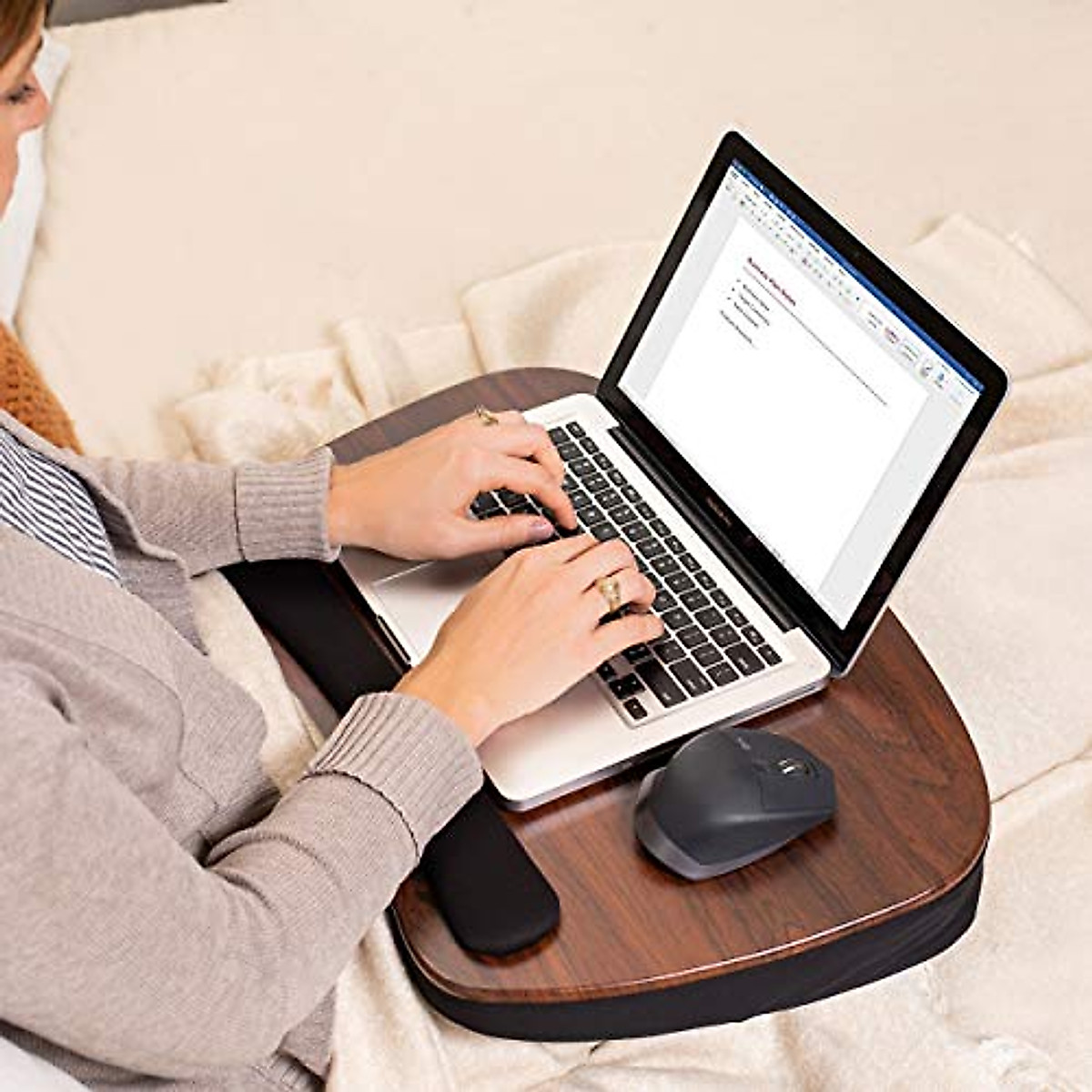 Sofia + Sam Oversized Lap Desk with Memory Foam Cushion | Wrist Rest Cushion | Fits Laptops Up to 17" | Brown and Black | Computer Lap Tray | Portable Home Office Workstation