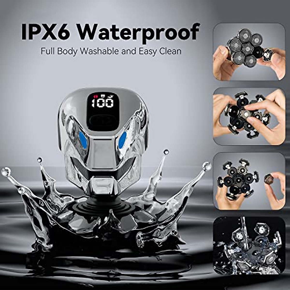 7D Electric Head Shave for Men, 5-in-1 Electric Razor for Bald Men Cordless Rechargeable USB, Waterproof Wet/Dry Rotary Shaver Grooming Kit with LED Display Screen.