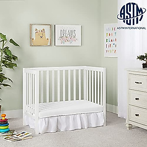 Dream On Me Edgewood 4-In-1 Convertible Mini Crib In White, JPMA Certified, Non-Toxic Finish, New Zealand Pinewood, With 3 Mattress Height Settings, Included 1" Mattress Pad
