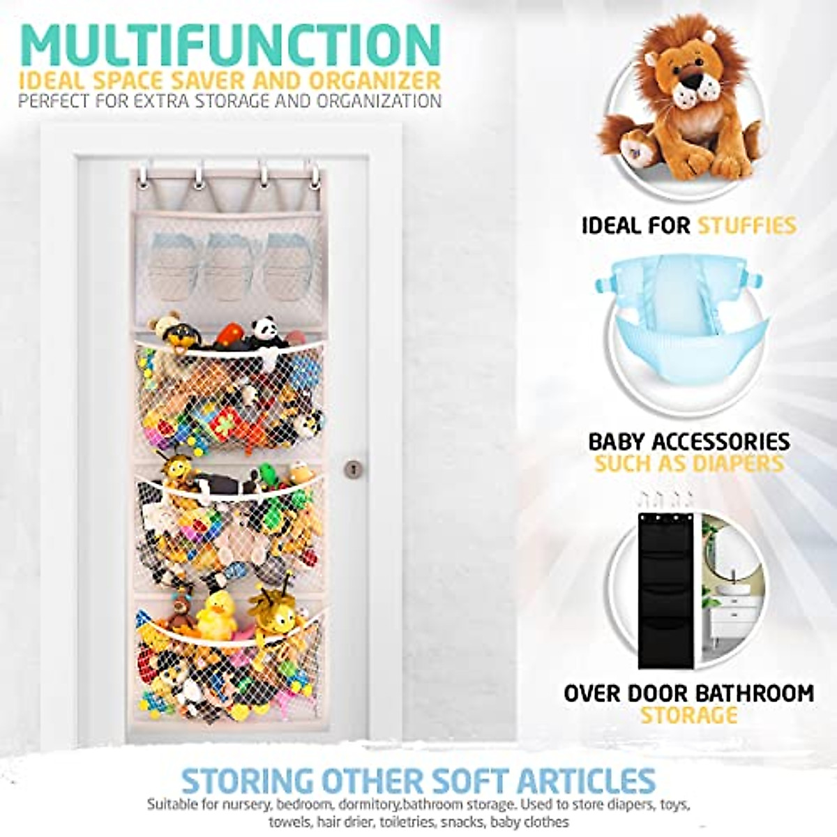 The Original Stuffed Animal Storage (Patent Pending) - Over Door Organizer for Stuffies, Baby Accessories, Toy Plush Storage / Breathable Hanging Storage Pockets Big Girls Toddler Large Bag Animals