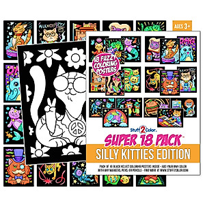 Super Pack of 18 Fuzzy Coloring Posters (Silly Kitties Edition) - Arts & Crafts for Kids, Toddlers, Girls, Boys & Adults - Great for Family Fun Activities or Coloring with Friends (1 Pack)