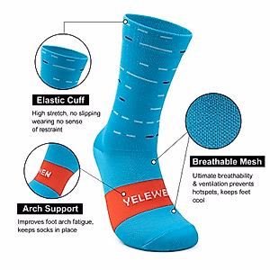 Yelewen Cycling Socks Compression Athletic Crew Running Socks Mens Womens Hiking Riding Bike Triathlon Workout Climbing Sport 5 Pairs