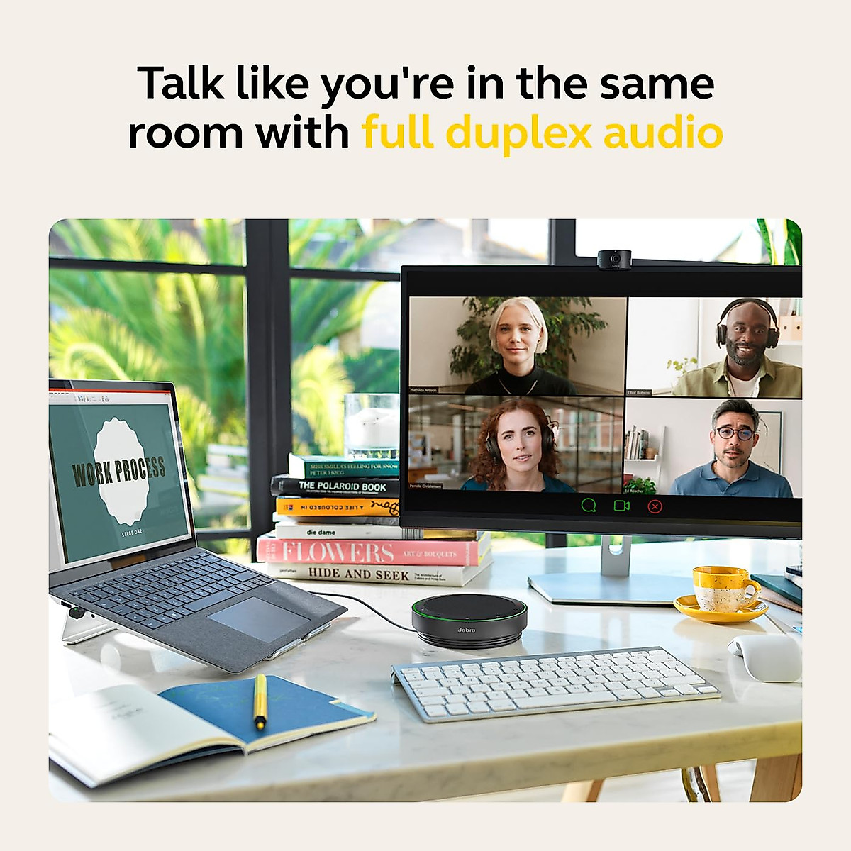 Jabra Speak2 75 Wireless Bluetooth Speakerphone - Portable Speaker with 4 Noise-Cancelling Mics, 65mm Full-Range Speakers & USB-A Bluetooth Adapter - Certified Microsoft Teams Speaker - Dark Grey