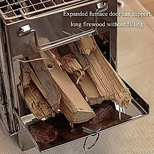 SainSpeed Foldable Campfire Grill, Stainless Steel BBQ Grill with Carrying Bag, Outdoor Wood Stove Burner for Backyard Patio Cooking Hiking Backpacking Picnic Travel Party (M)