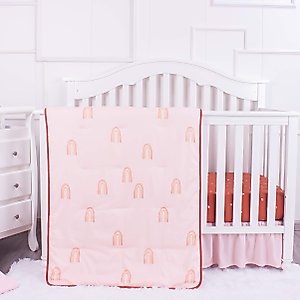 La Premura Boho Rainbow Baby Nursery Crib Bedding Set, 3 Piece Standard Size Crib Bedding Sets, Brown & Natural