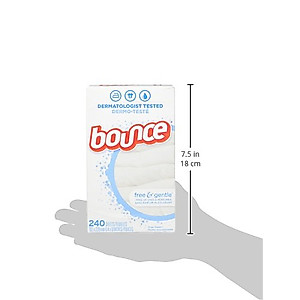 Bounce Free & Gentle Dryer Sheets, 240 Sheets, Unscented Fabric Softener Sheets, Hypoallergenic and Dermatologist Tested