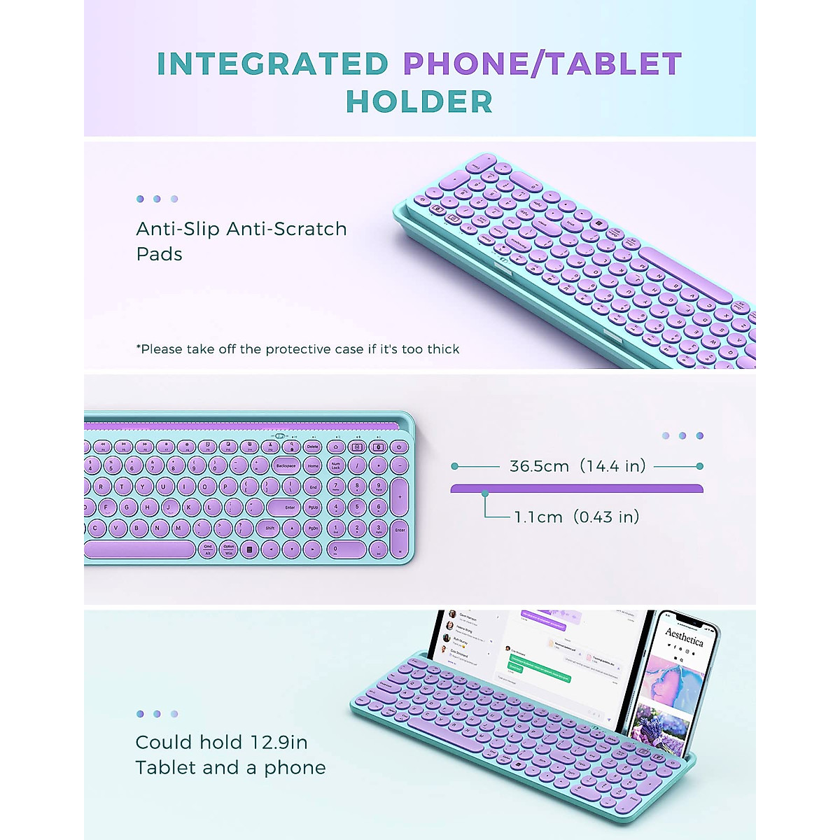 seenda Bluetooth Keyboard for iPad, 2.4G + Bluetooth Multi-Device Typewriter Keyboard with Number Pad, Tablet Holder for iPad Tablet, Andriod Phone, MacBook/Windows PC Desktop, Barbie Purple