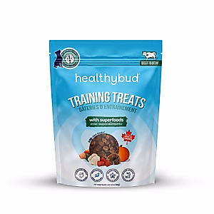 healthybud Mini Dog Training Treats - Beef Liver Soft Trainer Bites, 500+ Bits, 1 kCal per Bite, 6.5oz, Reishi, Lion’s Mane, Salmon Oil, Puppy Chews (Beef)