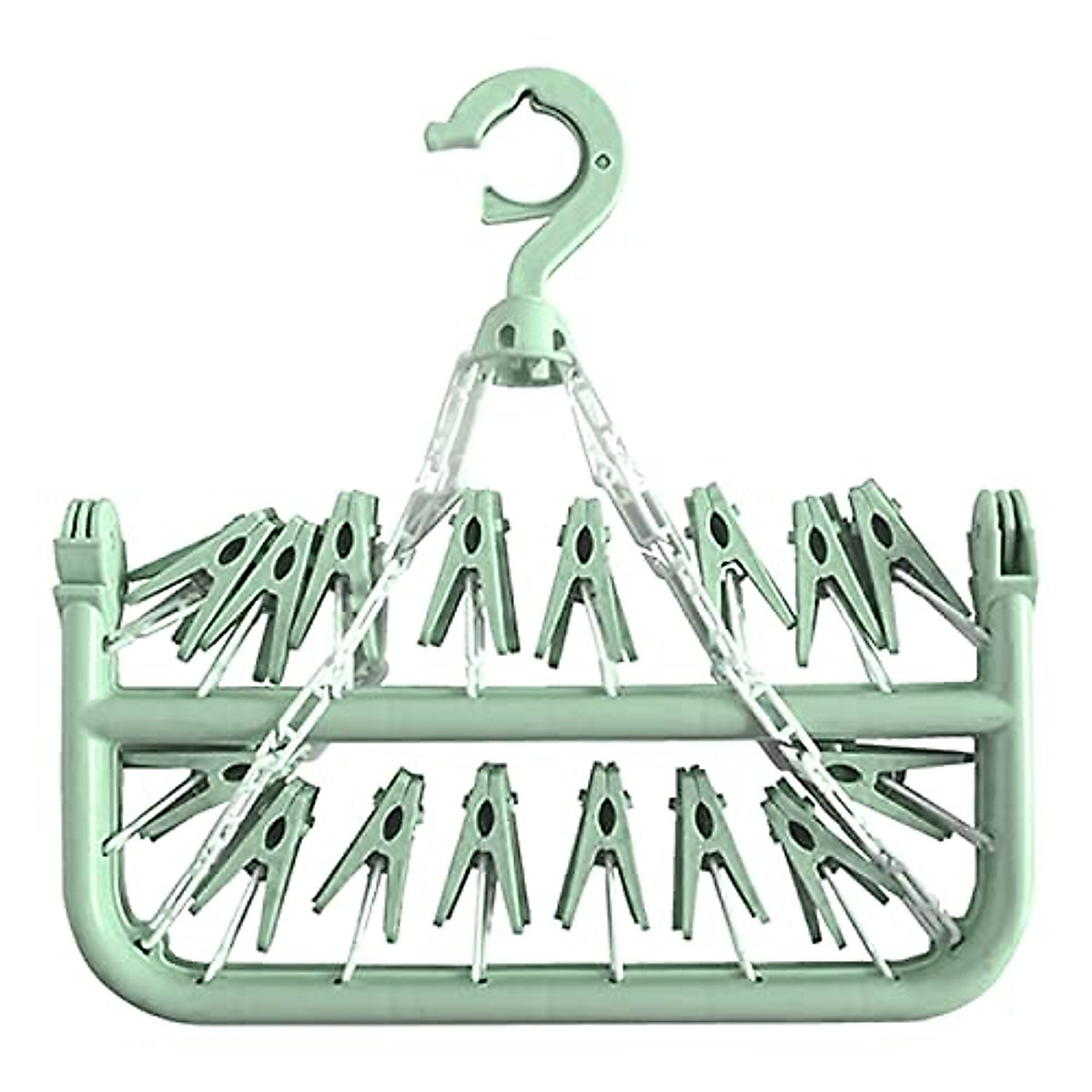 hautllaif Plastic Clothes Drying Hanger with 32 Clips and Drip Foldable Hanging Rack (Green)