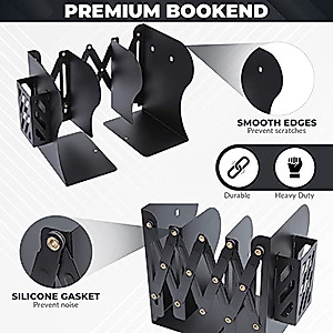Auxu Adjustable Desk Storage Bookends with Pen Stand Holder – 2-in-1 Bookend and Pen Stand – Telescopic Design – Expands Up to 20” – Multipurpose and Versatile – Desktop Accessory