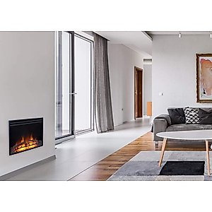 Cambridge 23 Inch 5118 BTU Freestanding Electric Fireplace Heater Insert for Vacant Chimney Fireplaces with Realistic Flames, 7.5-Hour Timer, Remote Control, Charred Logs and Grate, Black