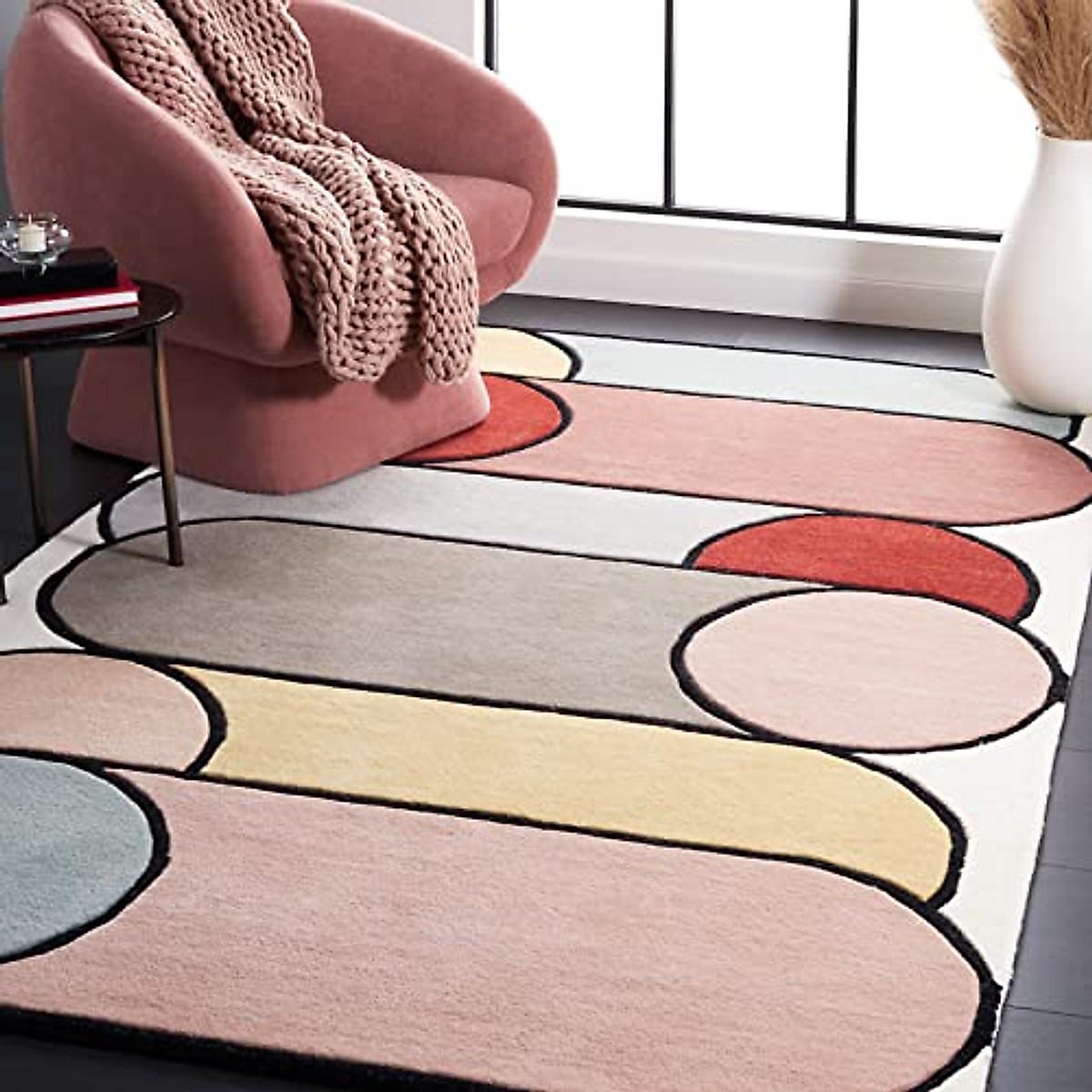 SAFAVIEH Fifth Avenue Collection 4' x 6' Ivory/Multi FTV126A Handmade Mid-Century Modern Abstract Wool Area Rug