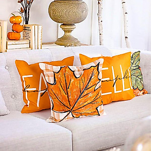 YUJUN 4 Pack Fall Pillow Covers Decoration,18x18in Buffalo Plaid Farmhouse Pumpkin Maple Leaves Thanksgiving Fall Throw Pillows Cushion Case Couch Decor for Autumn Home Outdoor Decorations