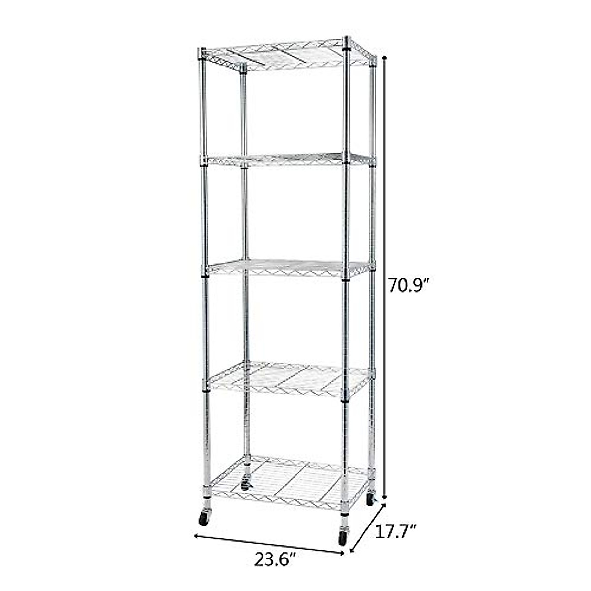 Lovinland Heavy Duty 5-Shelf Shelving Units and Storage on Wheels, Adjustable Carbon Steel Wire Unit Rack for Garage, Kitchen, Office
