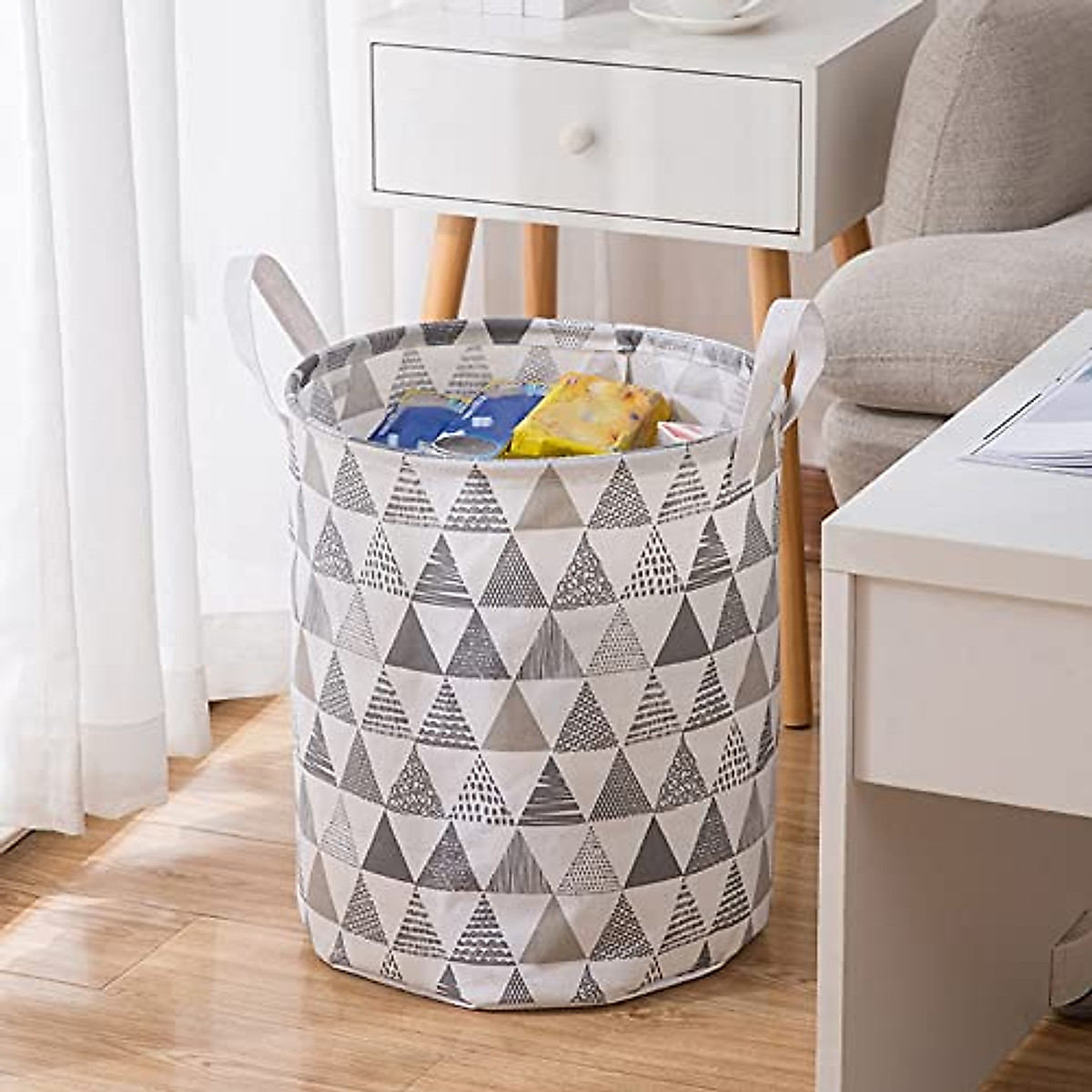 AOKID Round Laundry Hamper with Handles, Collapsible Laundry Basket Saving Space Clothes Storage Basket for Home Office Toy Organizer Grid