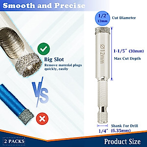DaduoRi 1/2 inch Diamond Hole Saw, Wet Use, 1/2" Tile Hole Saw for Porcelain Tile Glass Granite Ceramic Marble Stone,12mm Drill bits x 2 Pack, Small (1/4" hex Shank)