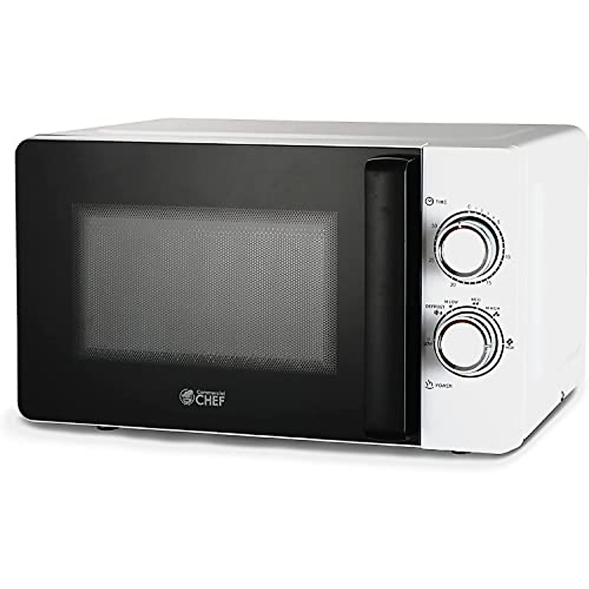 COMMERCIAL CHEF Small Microwave 0.7 Cu. Ft. Countertop Microwave with Mechanical Control, White Microwave with 6 Power Levels, Outstanding Portable Microwave with Convenient Pull Handle
