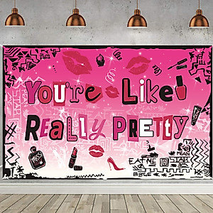 Generic You're Like Really Pretty Backdrop Banner Ladies Night Party Decorations for Mean Girls Birthday Party Bachelorette Party Decorations, pink