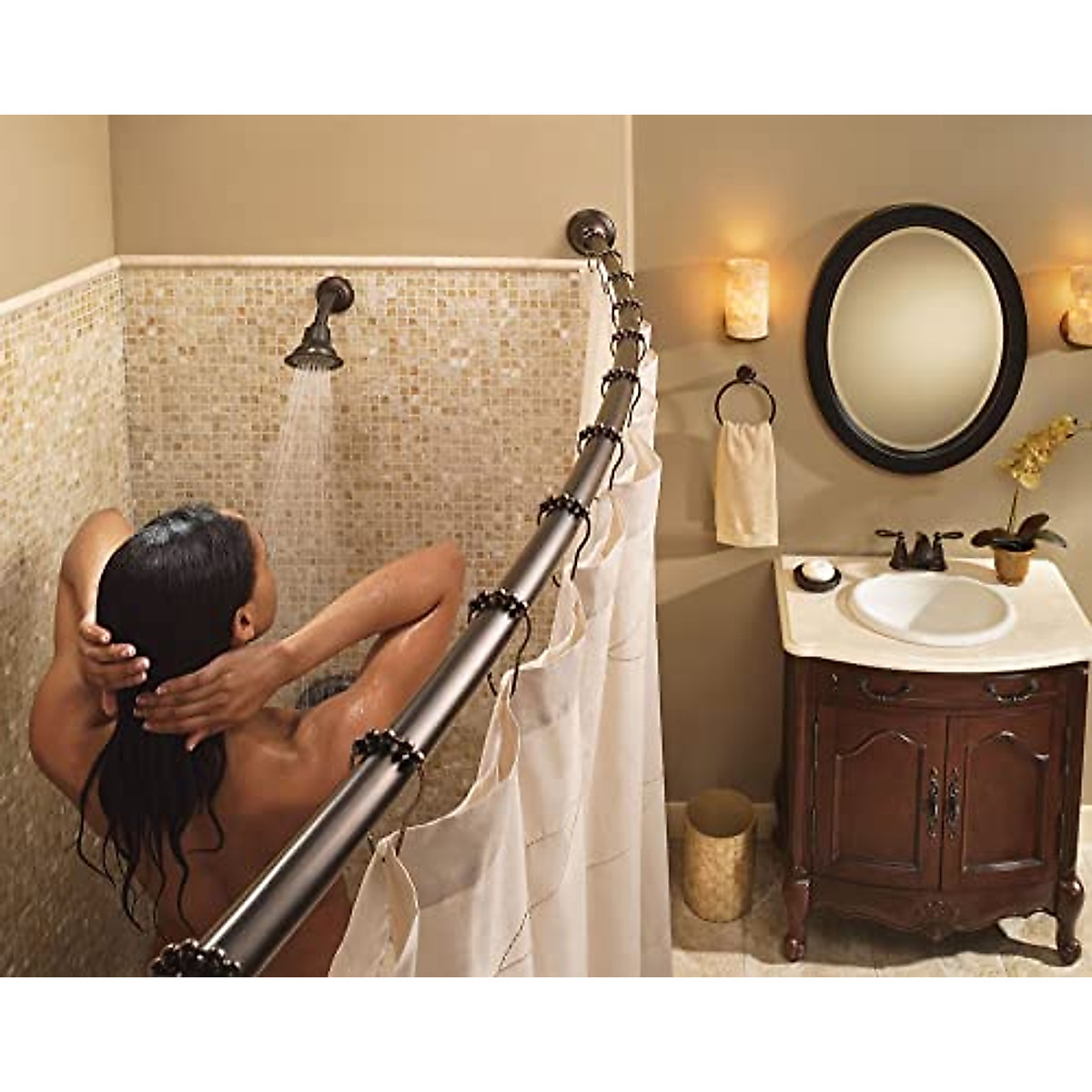Moen Brantford Oil Rubbed Bronze Two-Handle Low Arc Centerset Bathroom Faucet with Drain Assembly, Bathroom Faucets for Sink 3-hole, 4-inch Wide Standard Setup, 6610ORB, 0.5