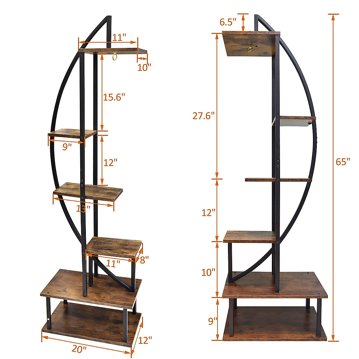 YIFOR 2 PCs 6 Tier Metal Plant Stand, Half Moon Plant Shelf Holder, Indoor Tall Ladder Plant Stand Large Plant Display Stand Rack for Living Room, Balcony, Patio, Garden