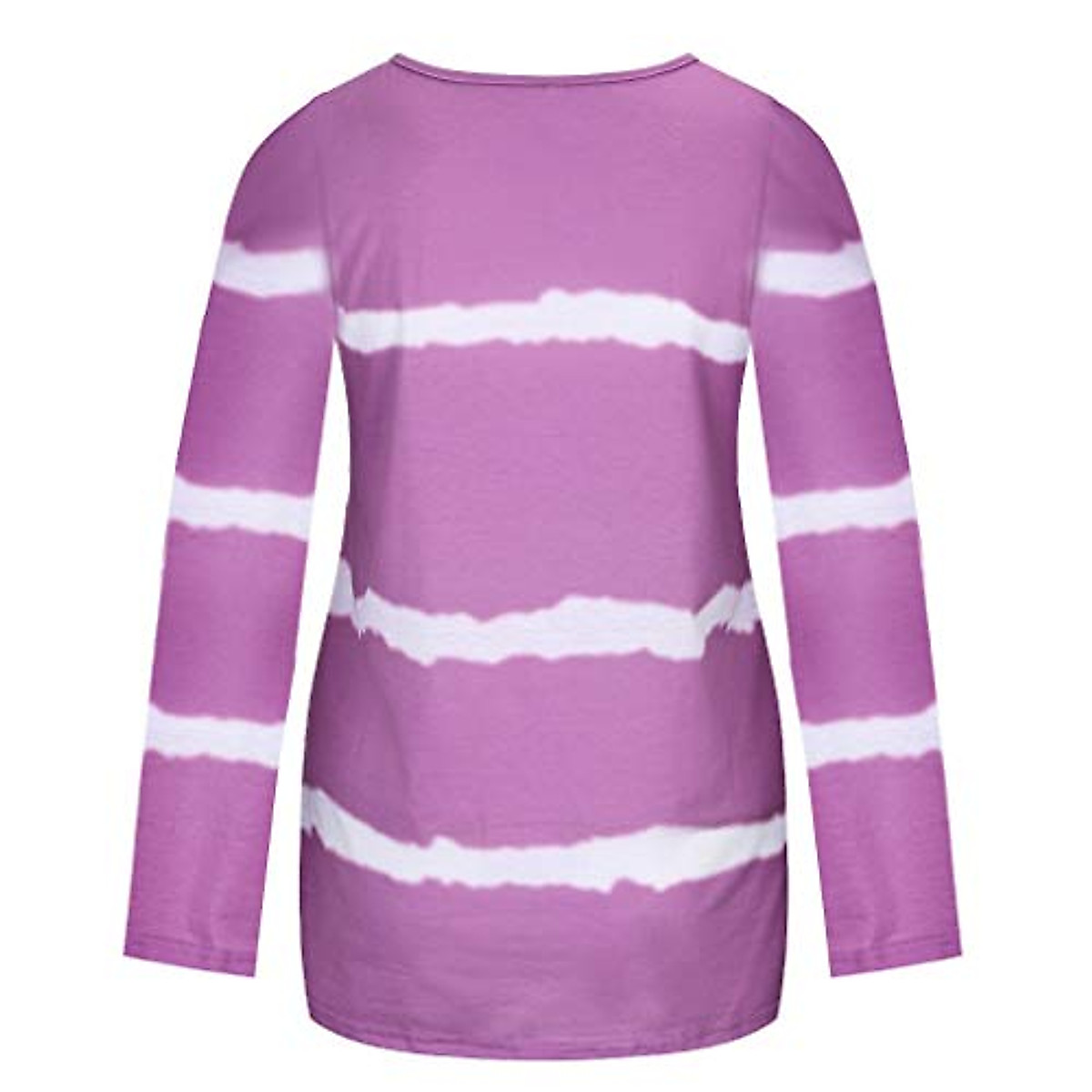 ESKNAS Womens Pullover Tops Autumn Tie-Dye Stripe Print Long Sleeve T-Shirts Button Scoop Neck-Henley Shirts (Purple,L)