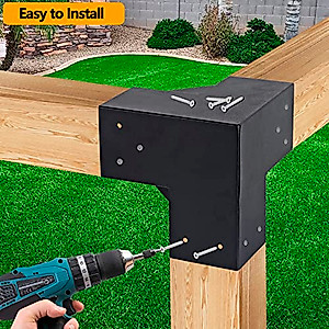 Neorexon Pergola Kit Elevated Wood Stand Kit Woodwork for 4"x 4" (Actual 3.6 X 3.6 inch), Solid Stainless Steel 304 Wooden Gazebo Kit for Outdoor 3 Way Right Angle Corner Bracket with Screws