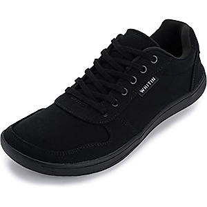 WHITIN Wide Toe Box Barefoot Sneakers for Men Canvas Minimalist Minimus Zero Drop Sole Shoes Size 11 Width 11W Walking Outdoor Training All Black 45