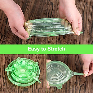 ONEGOL Silicone Stretch Lids, 12 Pcs Silicone Lids, 6 Sizes BPA-free Silicone Bowl Covers Reusable for Cups, Bowls and Dish, Flexible, Round and Rectangle Fit 2.8” - 8.2” Container, Green & Blue