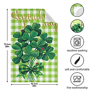 Happy St Patrick's Day Shamrock Bath Hand Towel Lucky Clover Green Buffalo Plaid Kitchen Dish Towels Rags 18x28 IN Super Absorbent Lint Free Cleaning Cloths Tea Towel Set Bathroom Accessories Set of 1