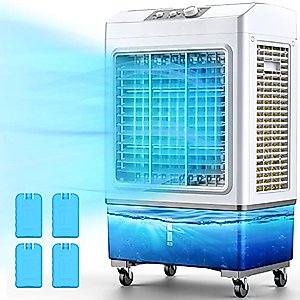 Evaporative Air Cooler, Breezewell 2100 CFM Outdoor Air Conditioner, 8 Gallon Windowless Air Conditioner for Room w/ 3 Speed, 4 Ice Pack, 4 Scroll Casters, Swamp Cooler for Outdoor Indoor Use