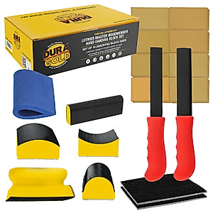 Dura-Gold 20-Piece Contoured Profile 5" Hand Sanding Block Set with 40 Sheet Hook & Loop Sandpaper Kit - Interchangeable Assorted Convex & Concave Shapes - Sand Wood Woodworking Furniture, Auto Paint