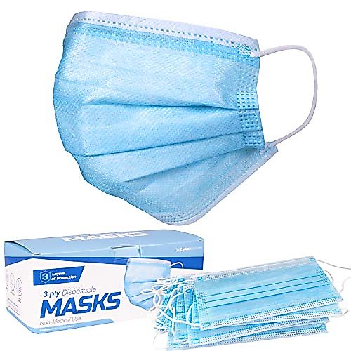 Disposable Face Mask - Blue Disposable Face Mask | Breathable Protective 3-Ply Comfortable Nose/Mouth Coverings for Home & Office | Elastic Ear Loop 3-Layer Safety Shield for Adults/ Kids | 50 Pack Ships from USA