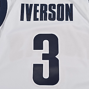 CREEST Men's Georgetown#3 Basketball Jersey Mesh Embroidery Performance Sports Jersey Party Dress Basketball Shirt (White, XL)