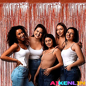 4 Pack 3.2Ft x 8.2Ft Rose Gold Foil Fringe Curtain Backdrop, Metallic Tinsel Foil Fringe Streamers Curtains Background for Photo Booth, Birthday, Wedding, Halloween, Christmas Party Decoration