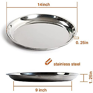 14 In Stainless Steel Roasting Pan, Stainless Steel Heavy Duty Kitchenware Round Roaster Pan Large XLarge Big Green Egg Drip Pan for Turkey Baking,Roast Chicken,Brushed Surface & Dishwasher Safe