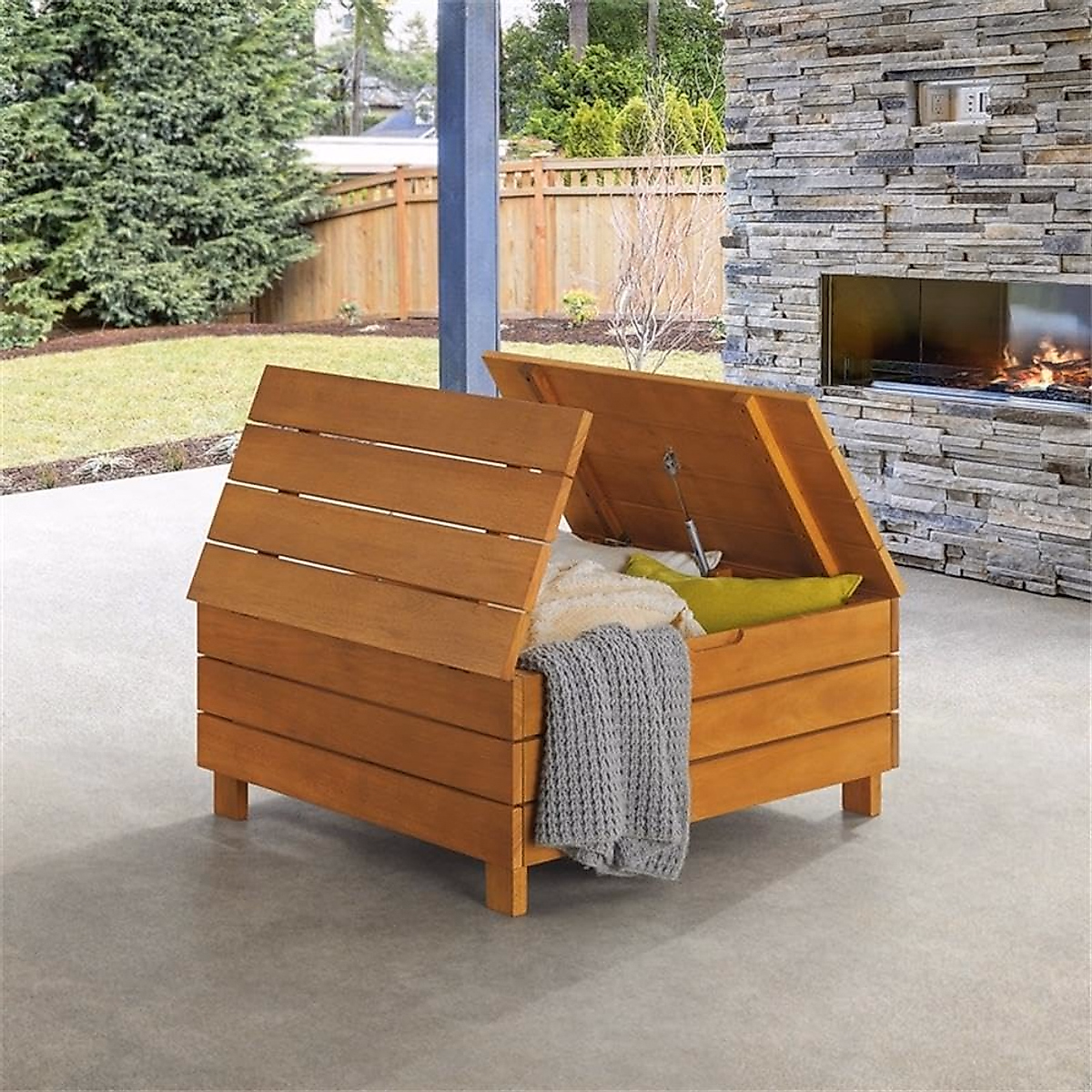 Outdoor Coffee Table - Weather-Resistant Eucalyptus Wood Patio Furniture Table with Lift Top Storage Compartment (Brown)