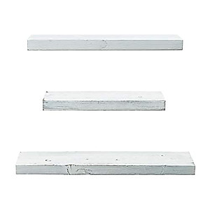 Mark One Home Goods Rustic Farmhouse 3 Tier Floating Wood Shelf - Floating Wall Shelves (Set of 3), Hardware and Fasteners Included (White, 3 Tier)