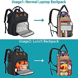 Gifts for Him Her, Extra Large Lunch Backpack, 17 Inch Travel Laptop Backpack for Women Men, USB Port College School Student Bookbag, Insulated Cooler Backpack Lunch Box Nurse Work Backpacks, Black