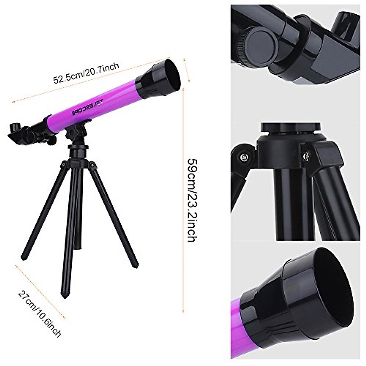 Telescope for Kids Beginners, Travel Scope, Equipped with 20X, 40X, 60X Interchangeable Eyepieces, Portable Travel Telescope with Tripod, Best Gift for Child (Purple)
