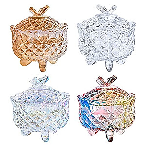 Akamino 4 Pack Glass Candy Dish with Lid, Crystal Candy Bowl for Candy Buffet Decorative Cookie Jar Container for Food Storage, Wedding, Party, Kitchen, Office(Colorful)